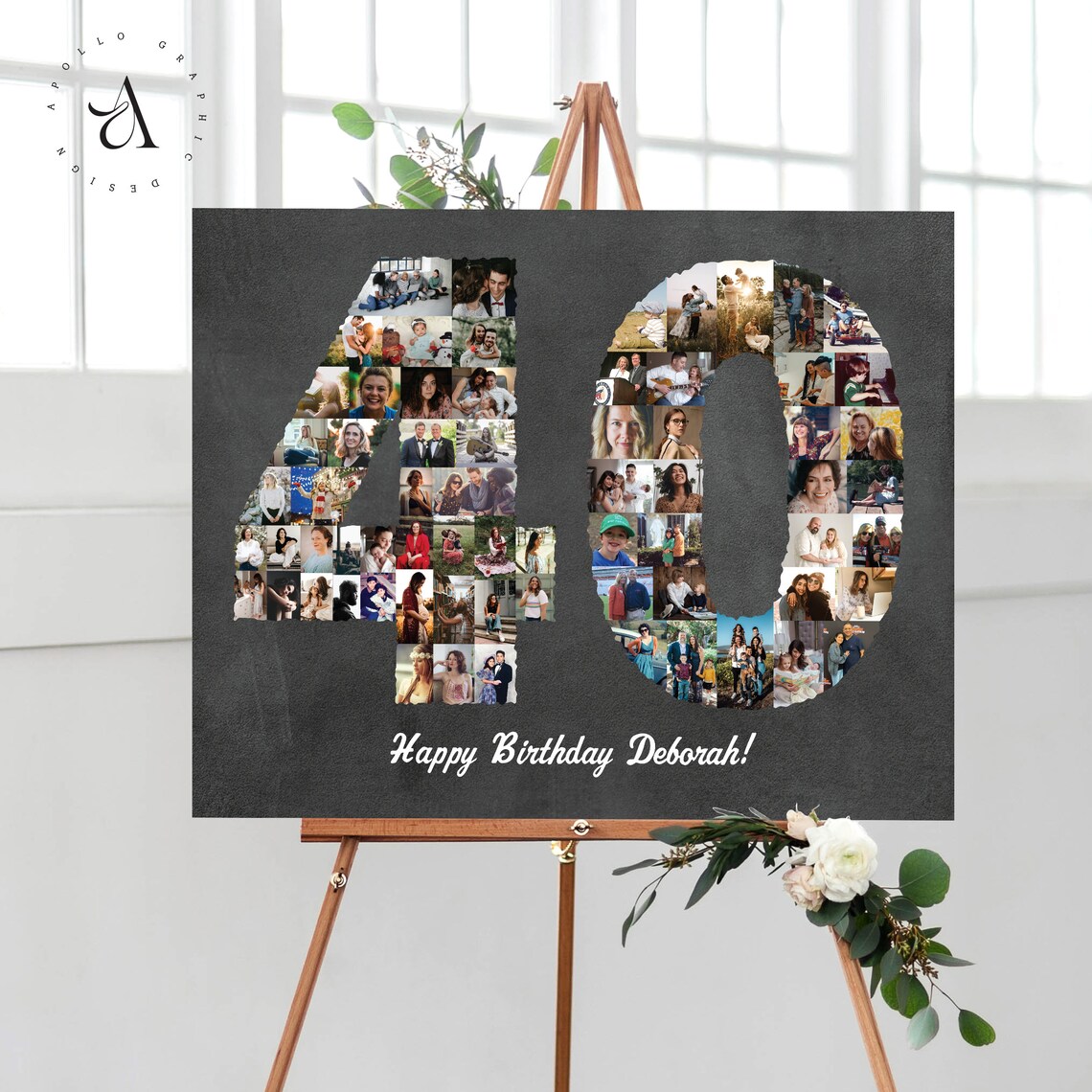 40th Birthday Photo Collage, Number 40 Collage Wall Art, Anniversary ...