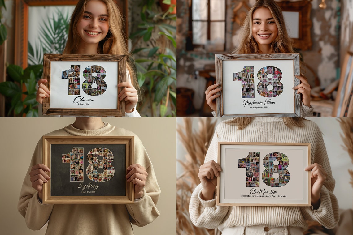 18th Birthday Photo Collage, Number 18 Pictures Collage, Anniversary ...