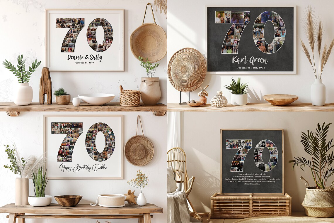 Number 70 Photo Collage, Personalized 70th Anniversary Gift, Custom ...