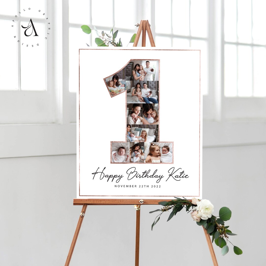 1st Birthday Photo Collage, Baby's First Year Poster With Photos, Baby ...
