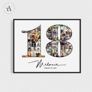 18th Birthday Photo Collage, Number 18 Photo Collage, Graduation Gift ...