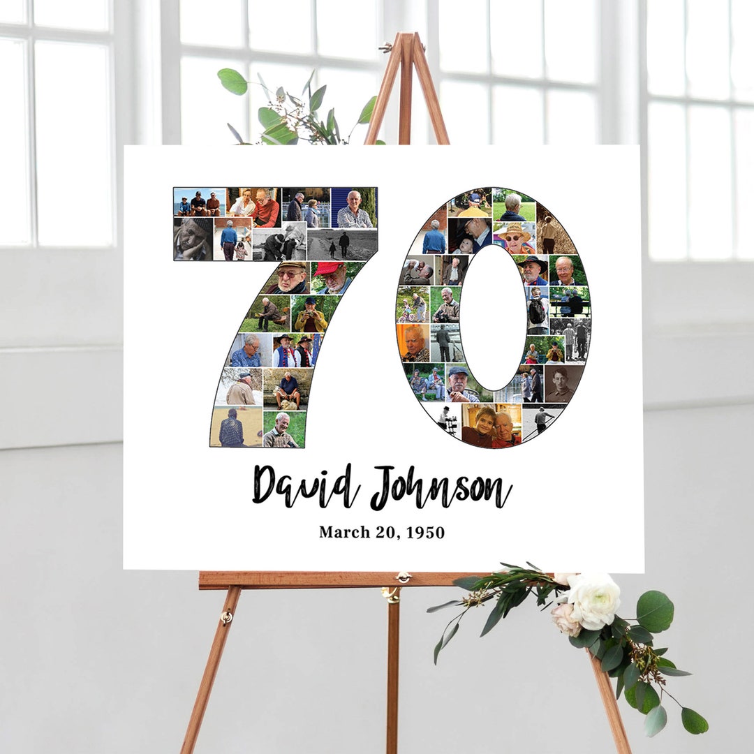 Number 70 Photo Collage, Personalized 70th Anniversary Gift, Custom ...