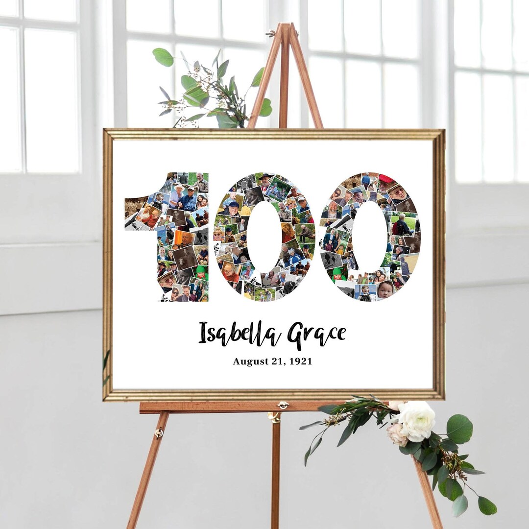 NEW! 100th Birthday Photo Collage, Number 100 Picture Collage ...