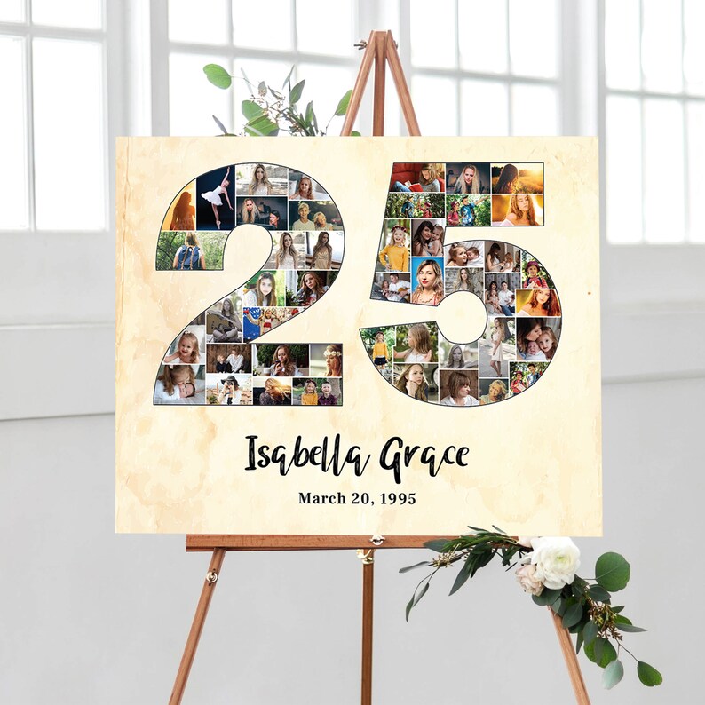 25th Birthday Photo Collage Number 25 Anniversary Poster With - Etsy