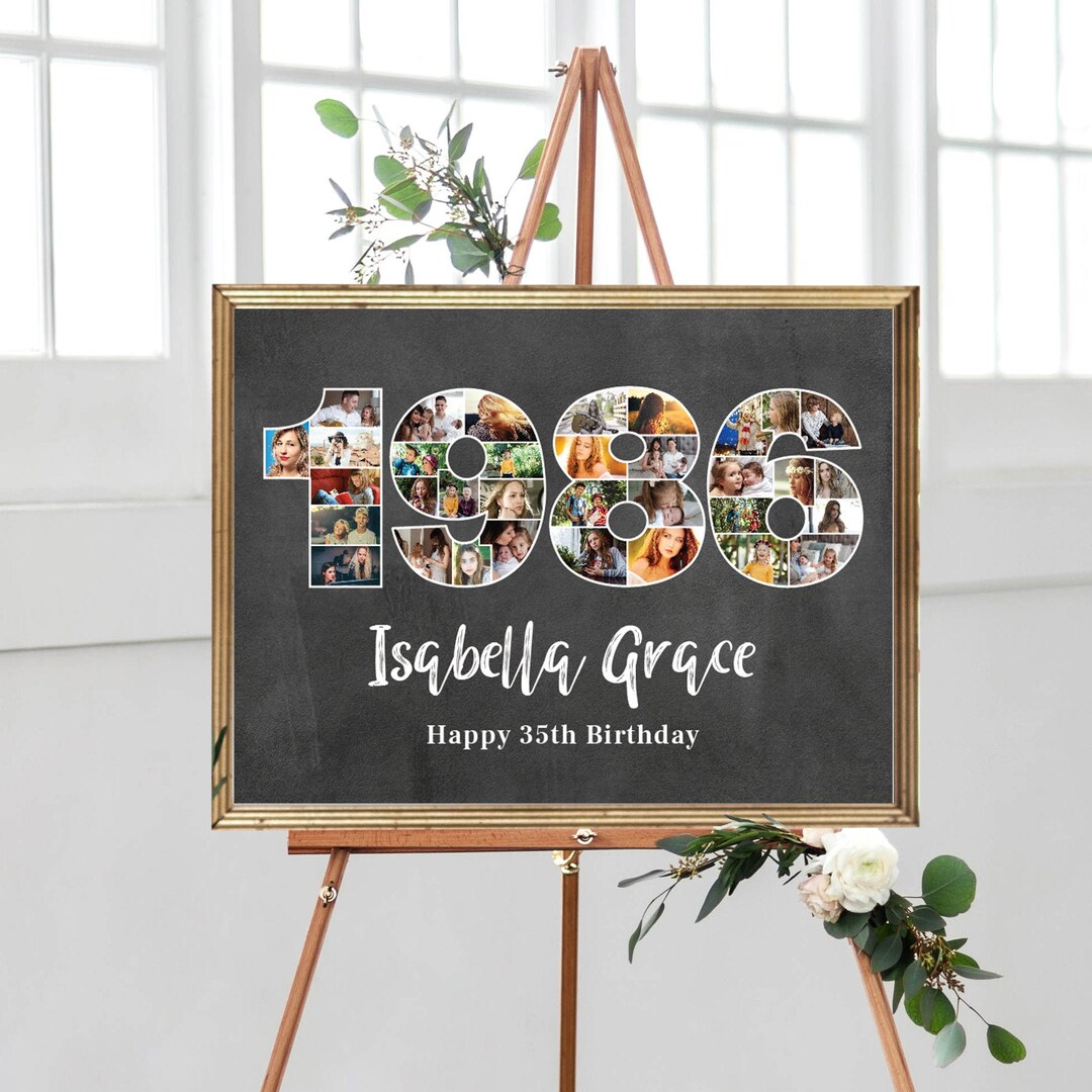 Number 1986 Photo Collage, Personalized Birthday Collage Gift, Custom 4 ...