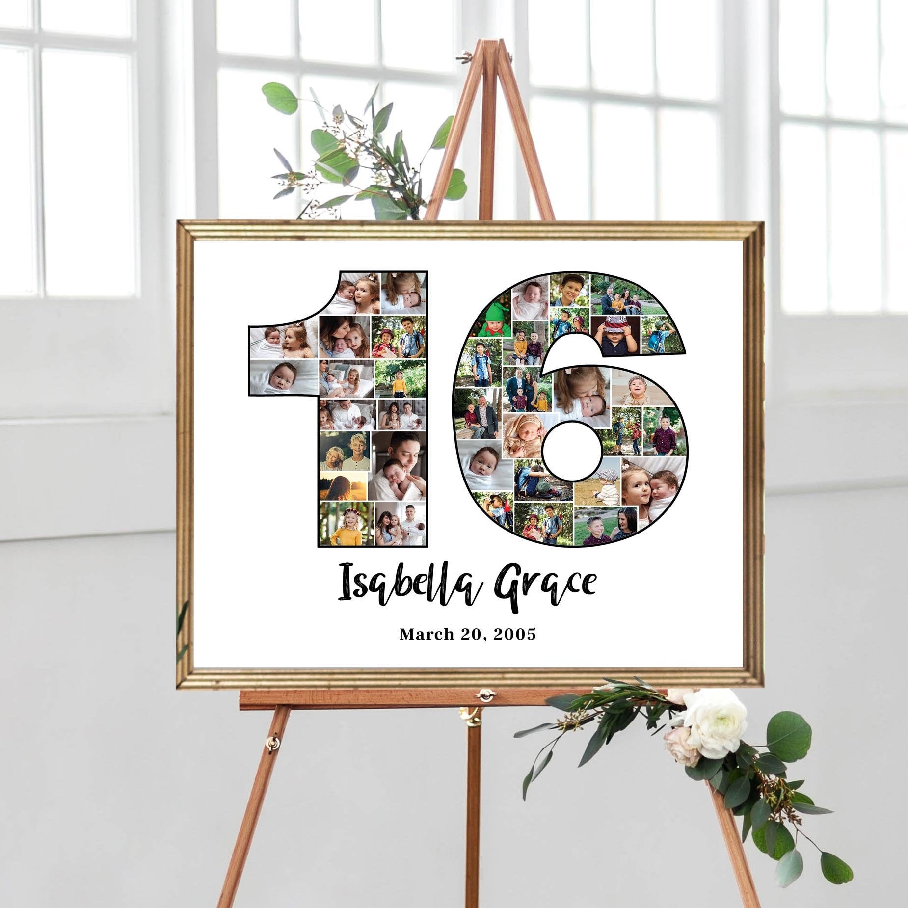 16th Birthday Photo Collage Number 16 Anniversary Gift - Etsy UK