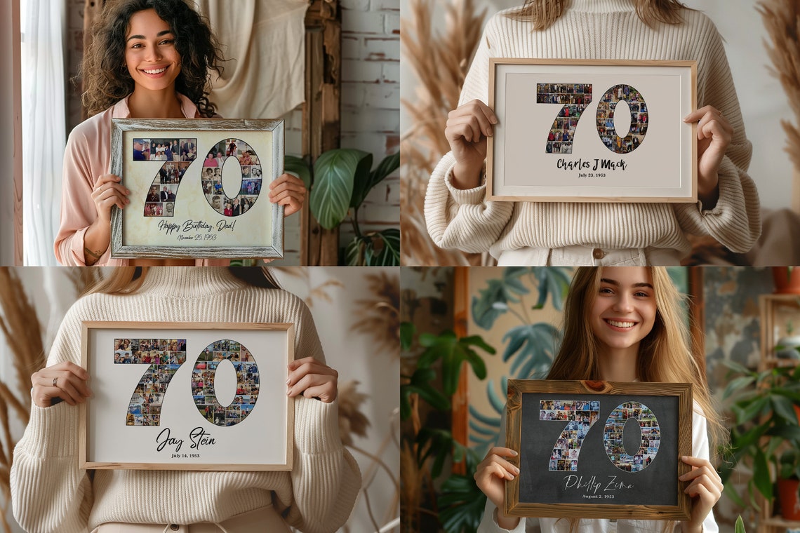 Number 70 Photo Collage, Personalized 70th Anniversary Gift, Custom ...