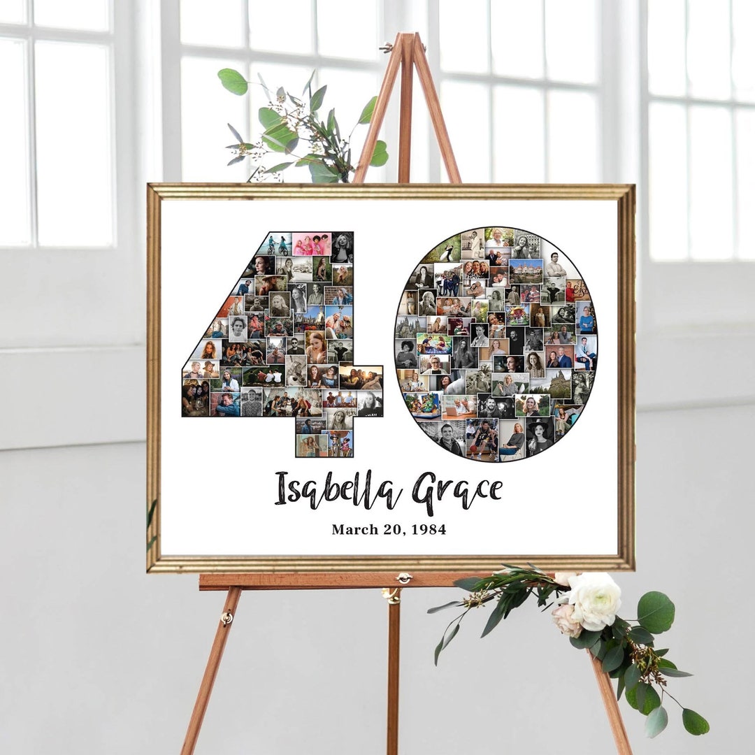 40th Birthday Pictures Collage, Number 40 Photo Collage, Personalized ...