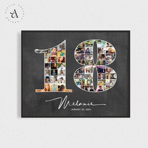 18th Birthday Photo Collage, Number 18 Photo Collage, Graduation Gift ...