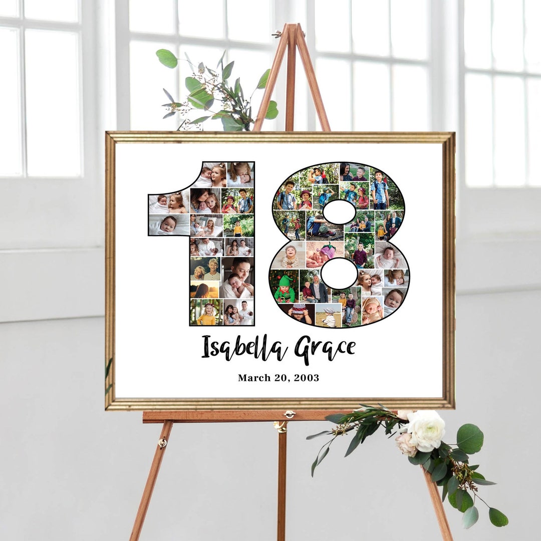 18th Birthday Photo Collage, Number 18 Pictures Collage, Anniversary ...