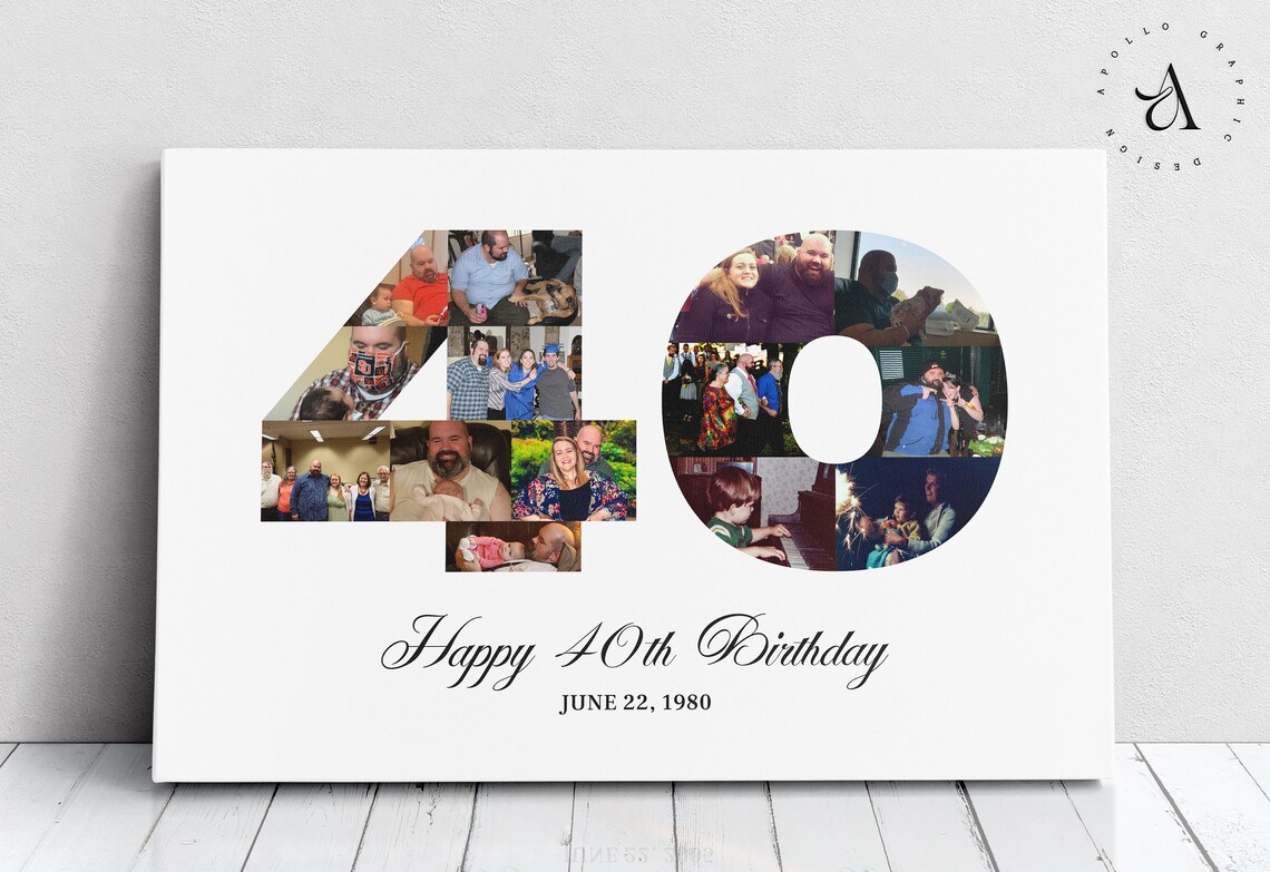 40th Birthday Photo Collage, Number 40 Picture Collage, 40th Birthday ...
