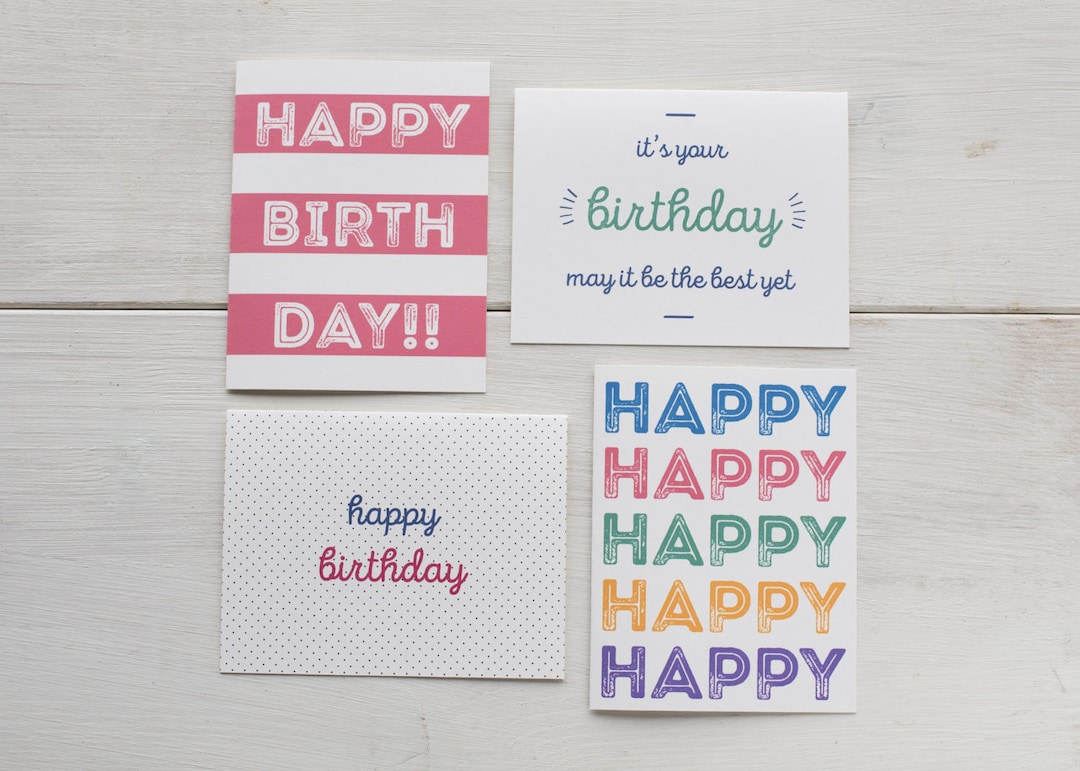 Handmade Birthday Card Set: Colorful Block Print Designs - Etsy
