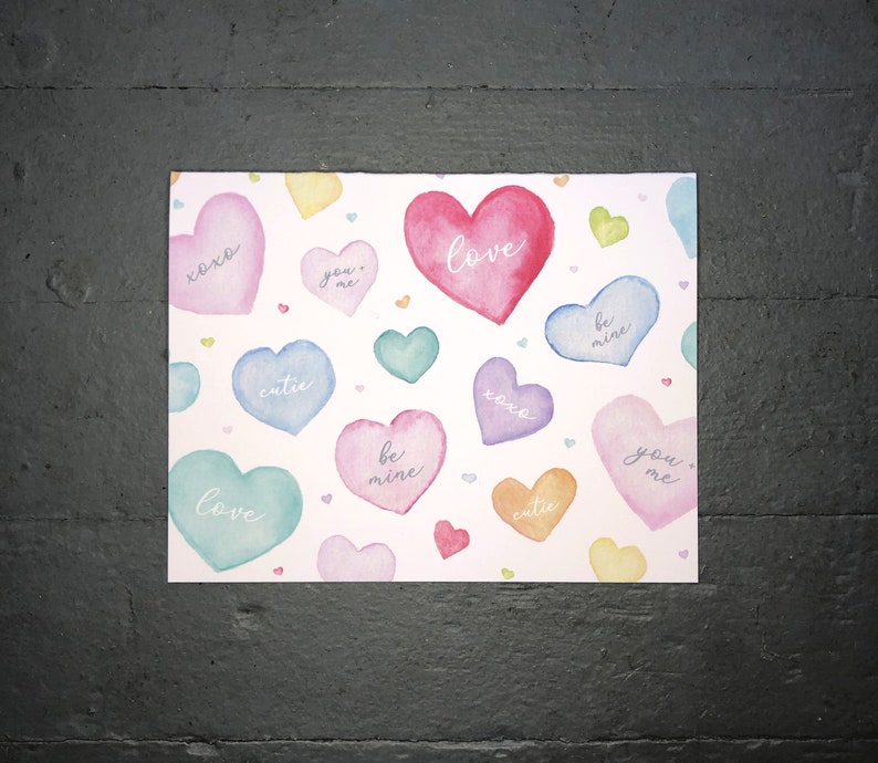 Valentine's Day Card Set | Watercolor Conversation Hearts - Set of 8 - Etsy