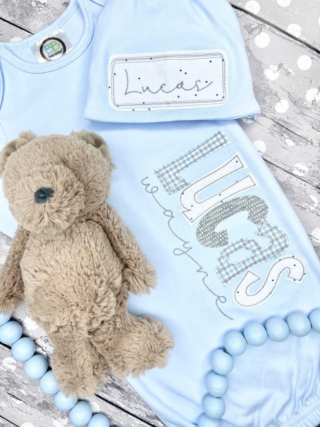 Personalized Baby Boy Gown and Hat, Infant Gown Set, Embroidered and ...