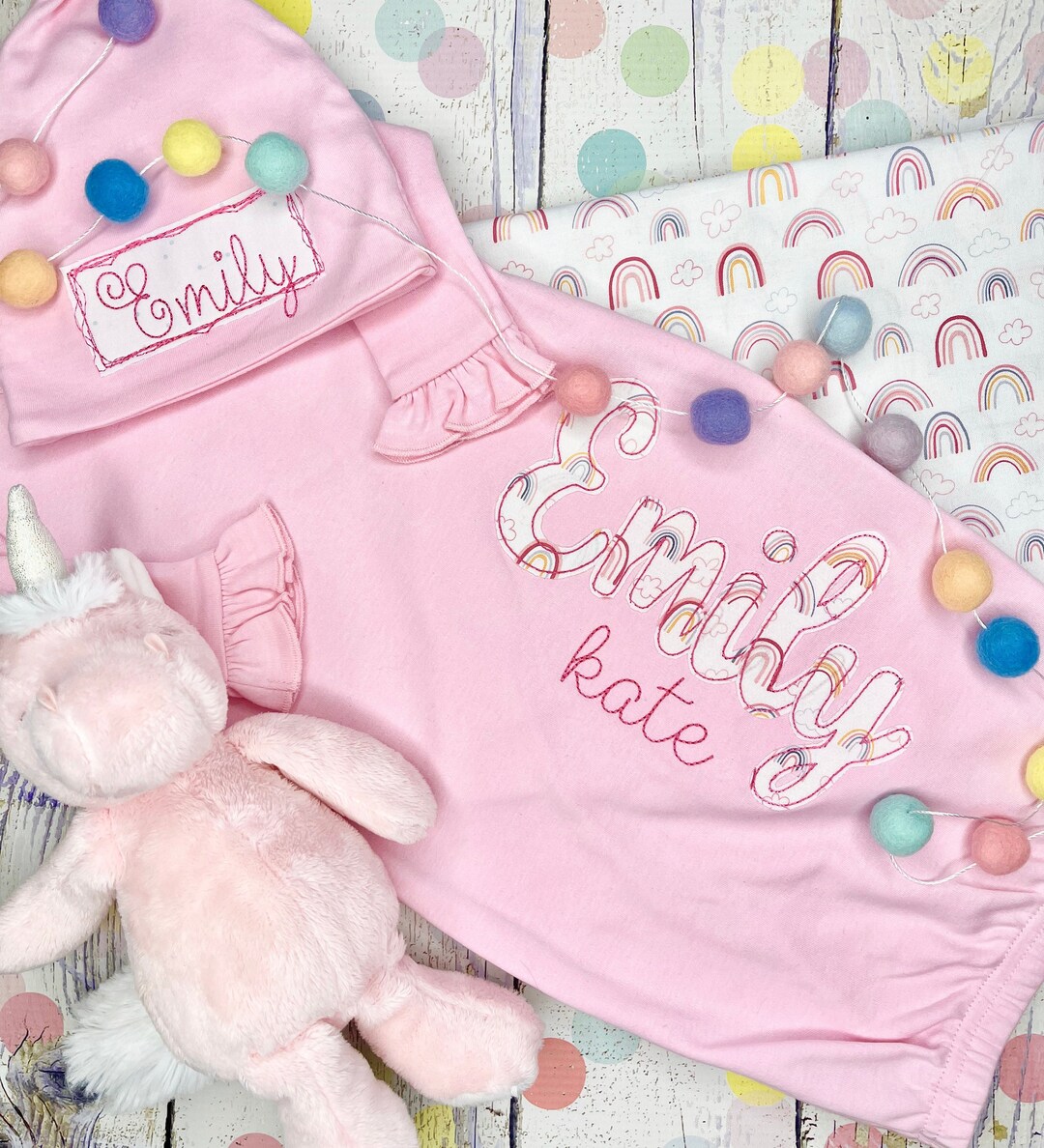 Personalized Baby Girl Gown Set, Personalized Infant Gown and Hat ...