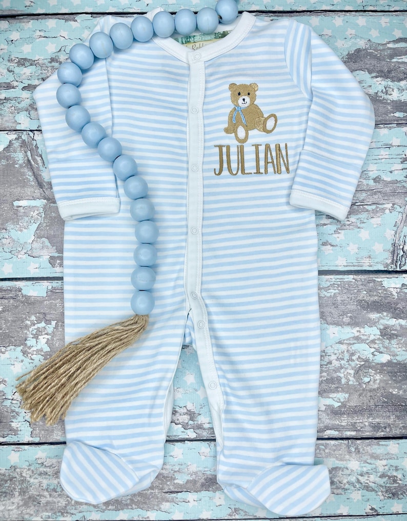 Embroidered Newborn Baby Boy Outfit, Personalized Baby Boy Footie ...