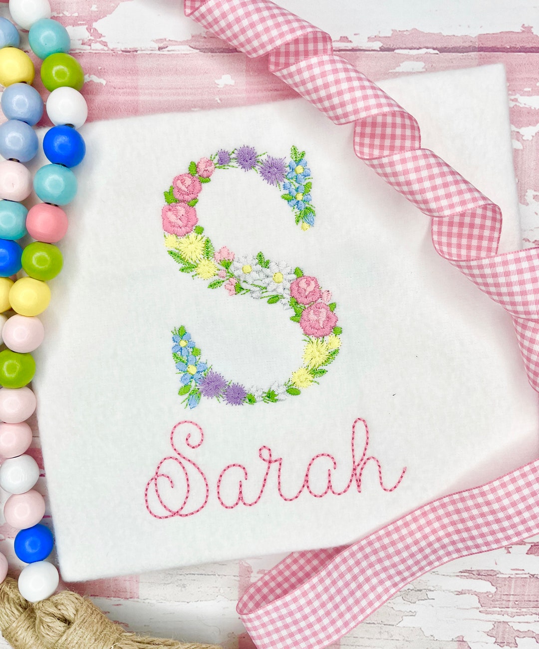 Girl Floral Monogram Shirt, Personalized Monogram Embroidery, Flower ...