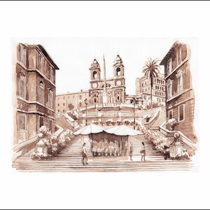 Watercolors From Rome, Italy - the SPANISH STEPS - Piazza Di Spagna ...