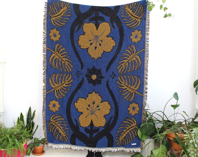 Art Deco Floral Throw Blanket With Tropical Leaves and Flower Graphic ...