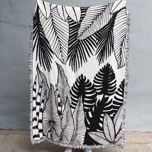 Tropical Jungle Black and White Reversible Throw Blanket | Etsy