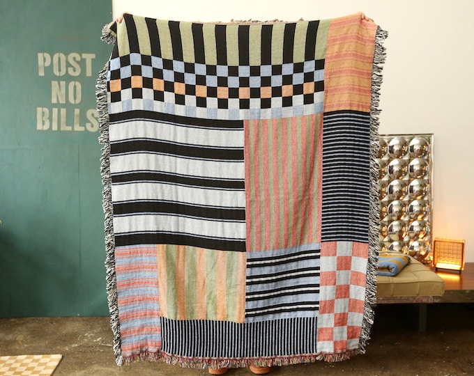 Chex Mix Stripe Tapestry Blanket - Multi-color Throw Blanket - Cotton ...