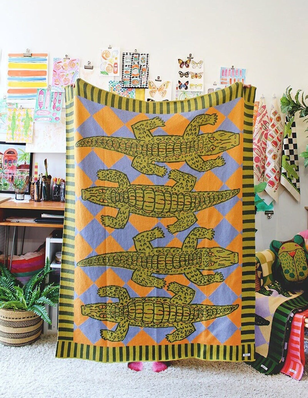 Alligator Patio Knit Throw Blanket in Golden Hour - Reptile Blanket ...