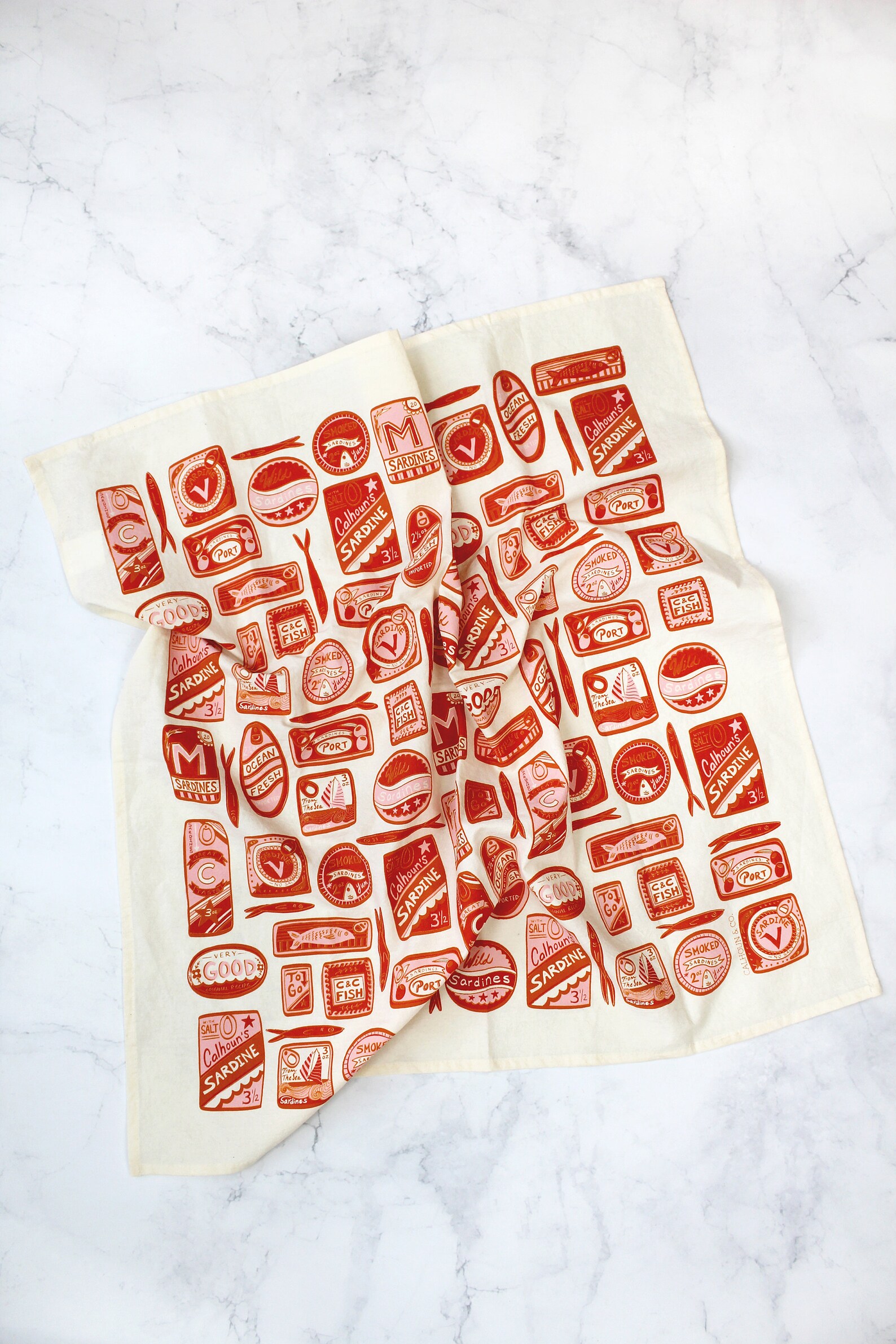 Sardine Tin Fish Screen Printed Tea Towel - Ocean European Theme Can ...