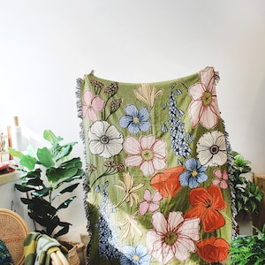 Wild Flowers Floral Blanket - Multi-color Tapestry Blanket - Cotton ...