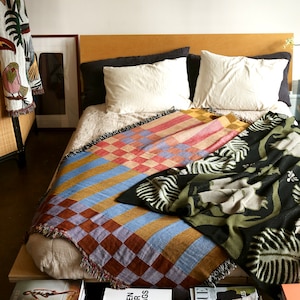 Checkered Stripe Checkerboard Tapestry Blanket in Fort Tilden - Etsy