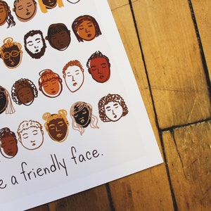 Be A Friendly Face Art Print - 8 X 10 Artwork - Positive Message for ...