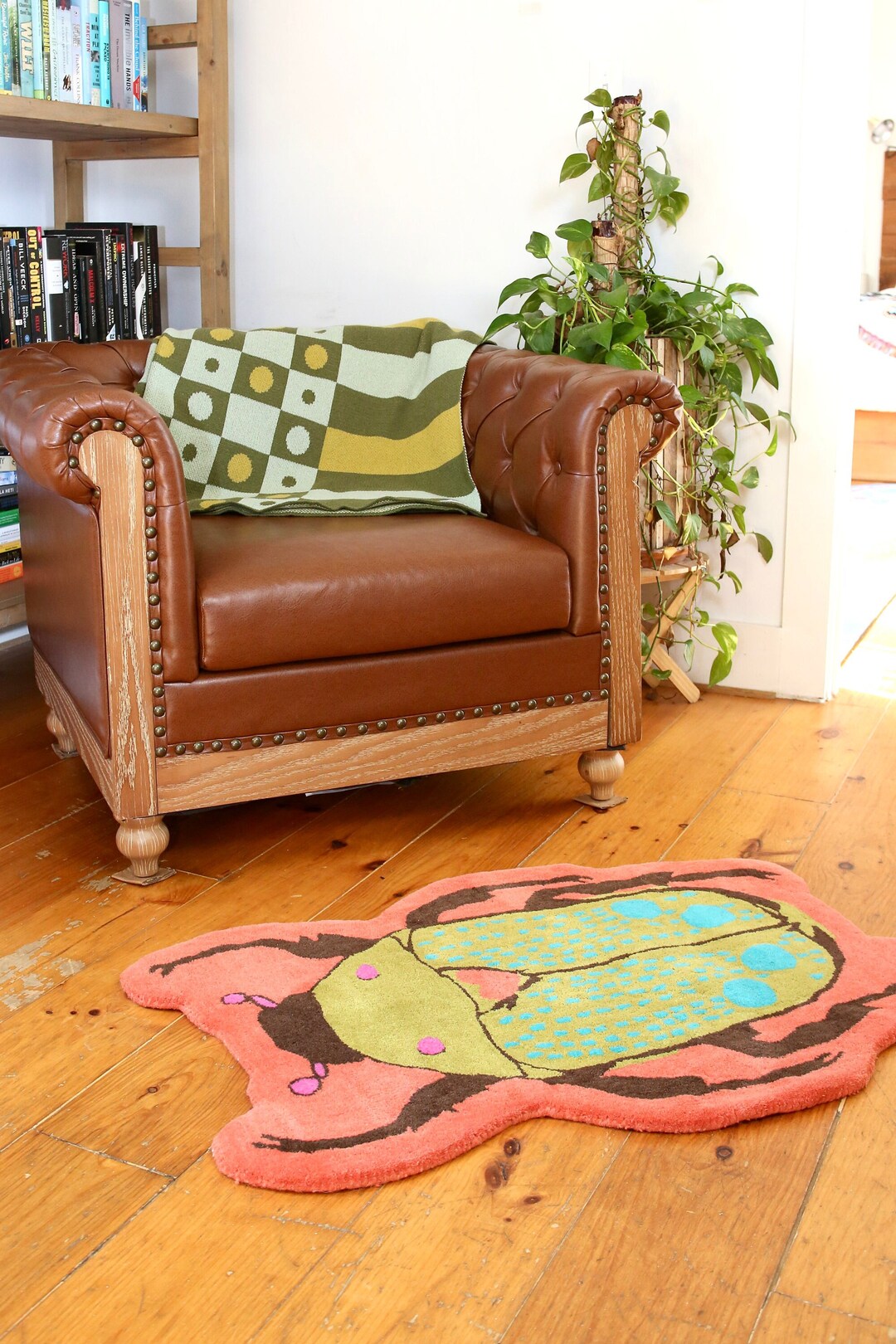 Beetle Area Rug - Green Red Insect Pattern - Green House Garden Decor ...