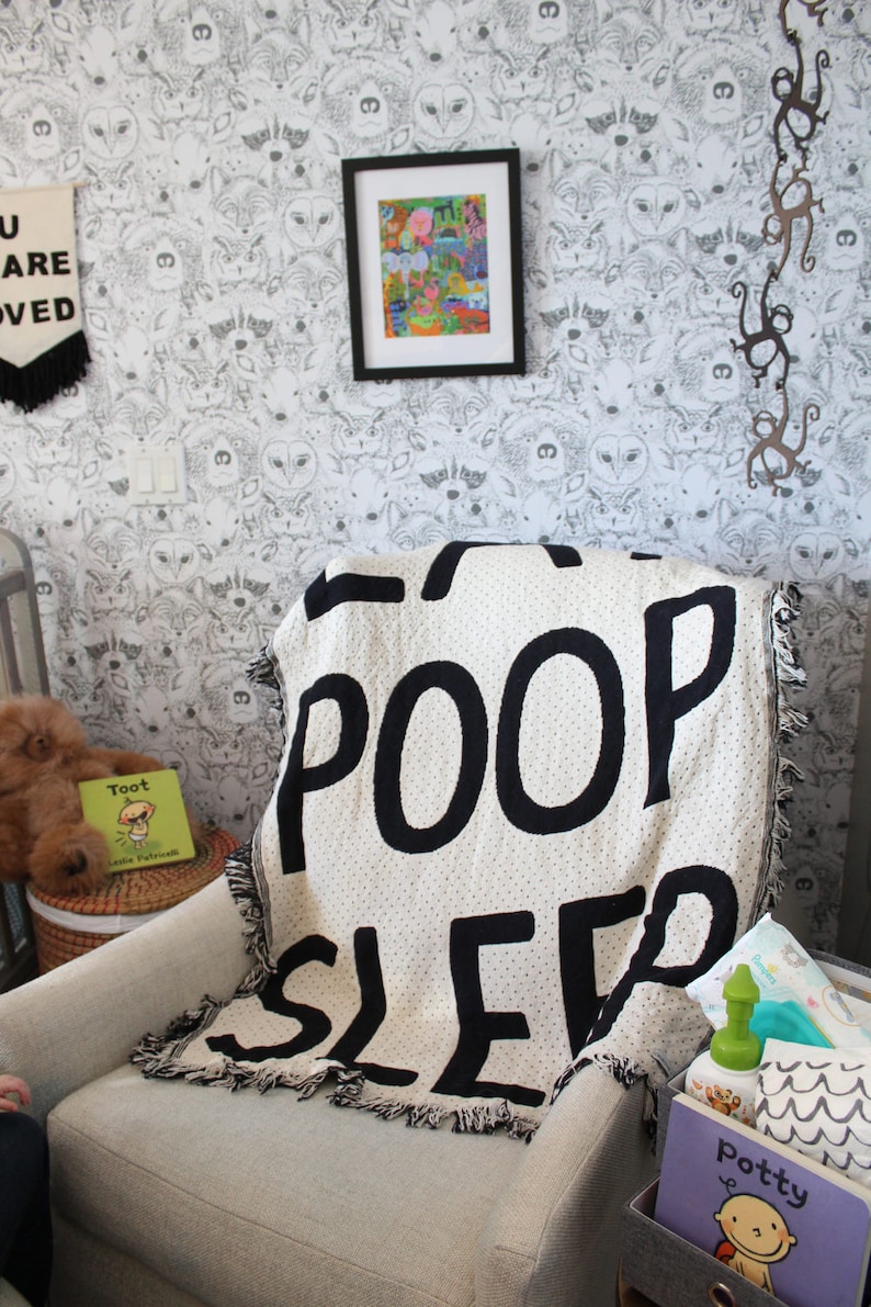 EAT POOP SLEEP Mini Throw Blanket Black and White Cotton - Etsy