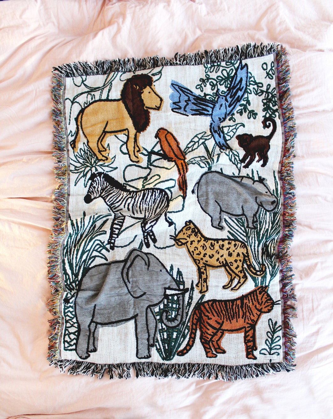 Into the Jungle Mini Blanket - Colorful Cotton Throw With Wild Animals ...