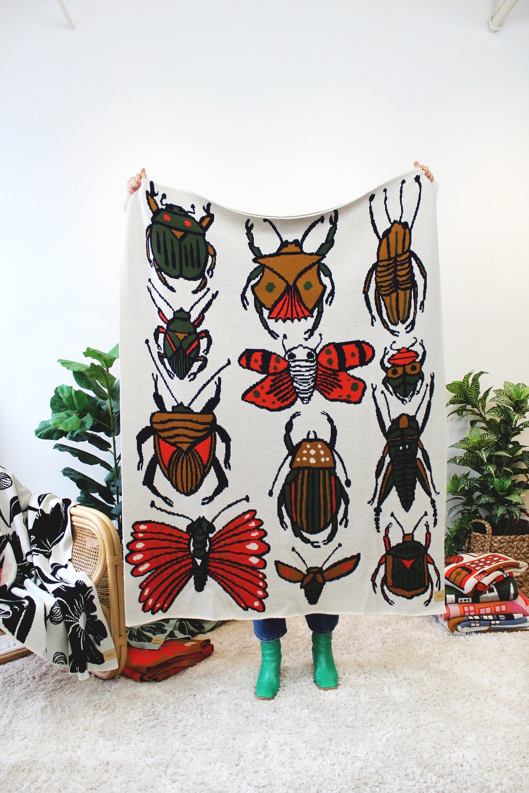 Insect Beetle Butterfly Print Merino Wool Blanket Nature Inspired Throw ...