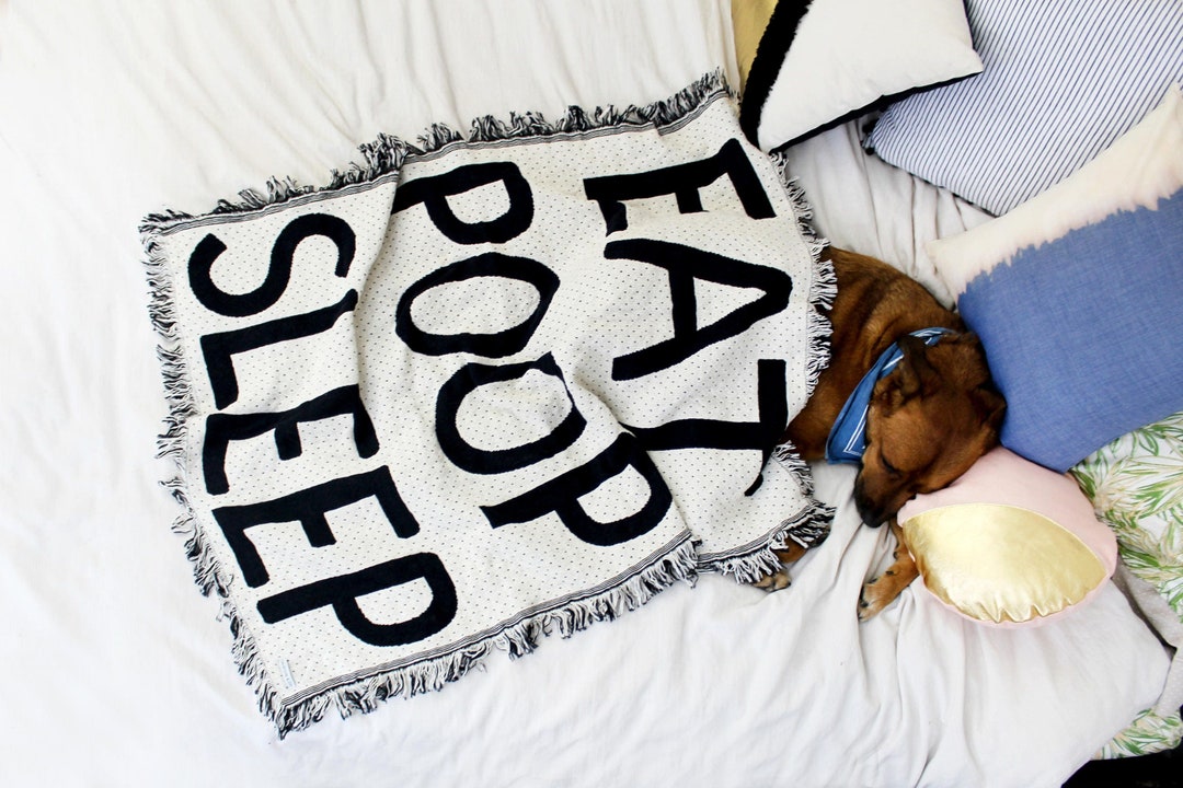 EAT POOP SLEEP Mini Throw Blanket - Black and White Cotton Blanket ...