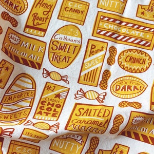 Sweet Treat Vintage Candy Screen Print Tea Towel - Chocolates and ...