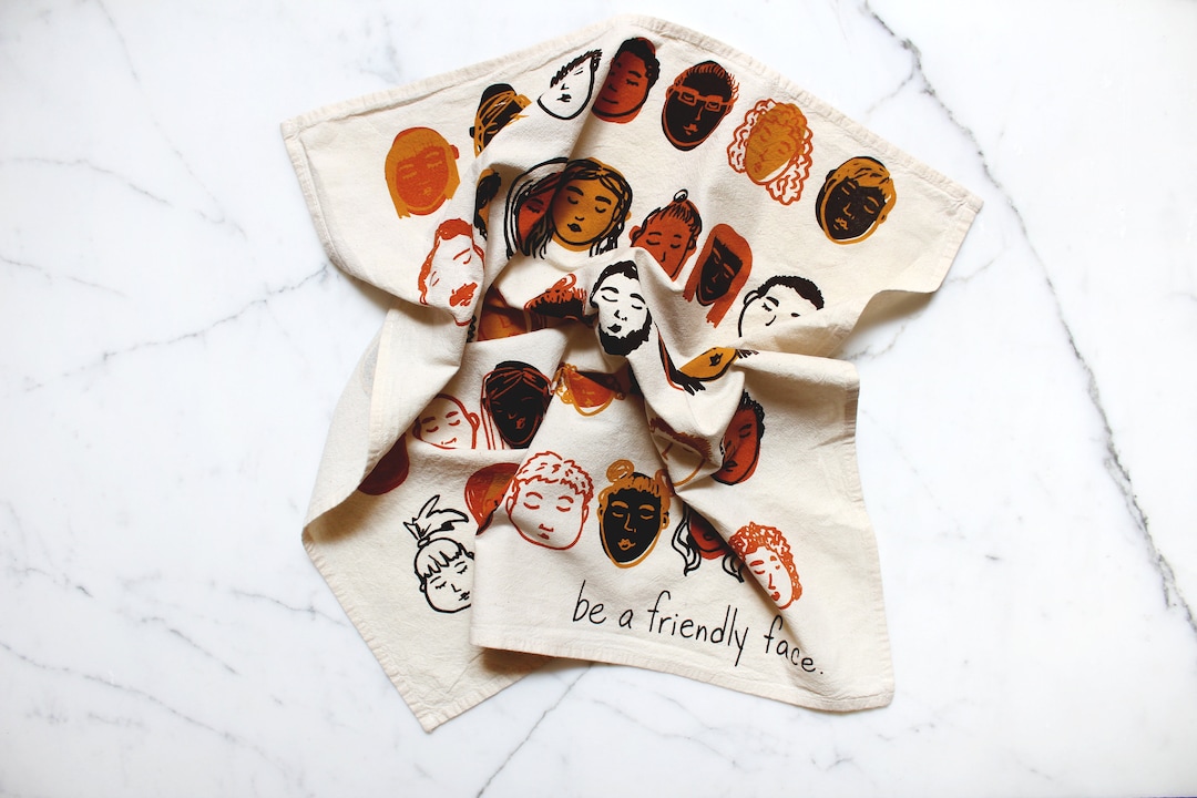 Be A Friendly Face Printed Tea Towel - Faces Design - Diversity Art ...