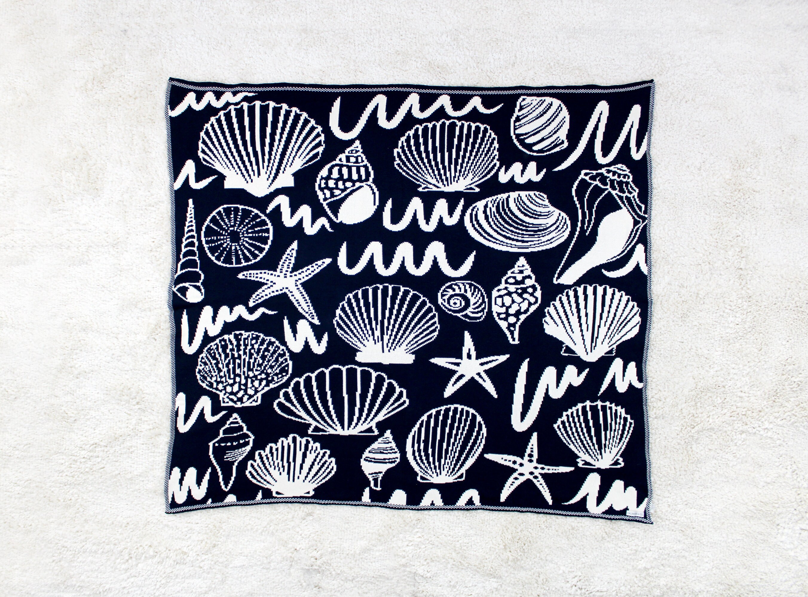 Seashell Cotton Blanket in Deep Ocean Navy Beach House Decor | Etsy