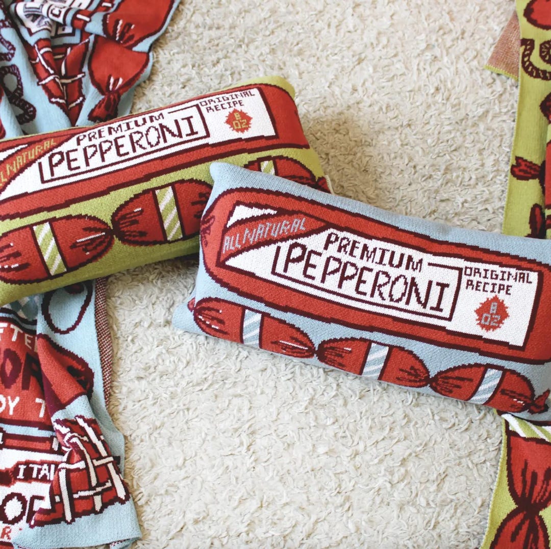 Pepperoni Meat Shop Knit Pillow - Colorful Home Decor - Knit Pillow ...