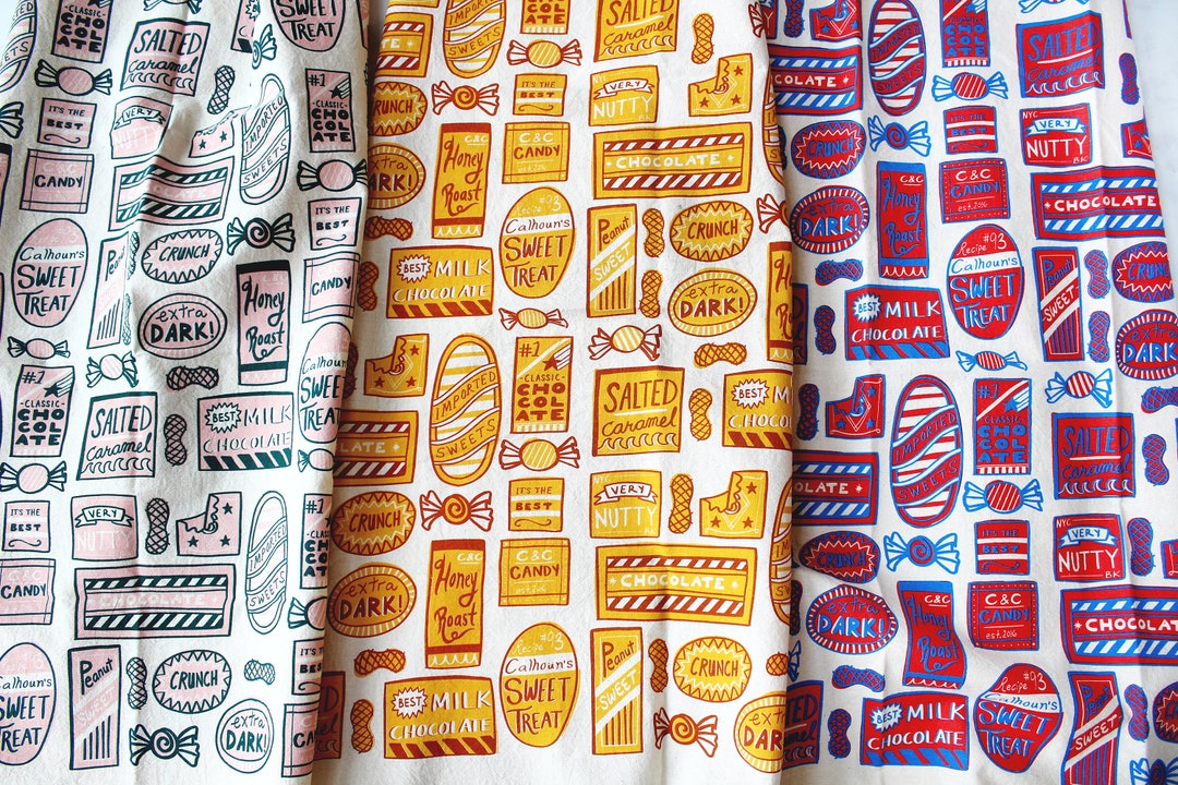 Sweet Treat Vintage Candy Screen Print Tea Towel - Chocolates and ...