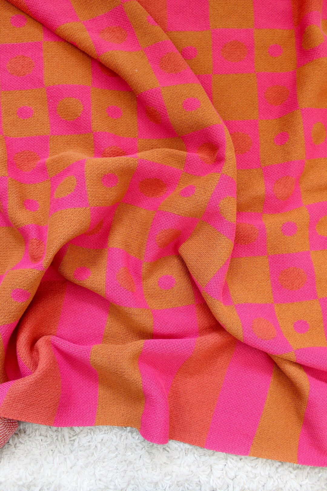 Checkmate Knit Blanket - Checkerboard Knit Blanket - Pink - Orange ...