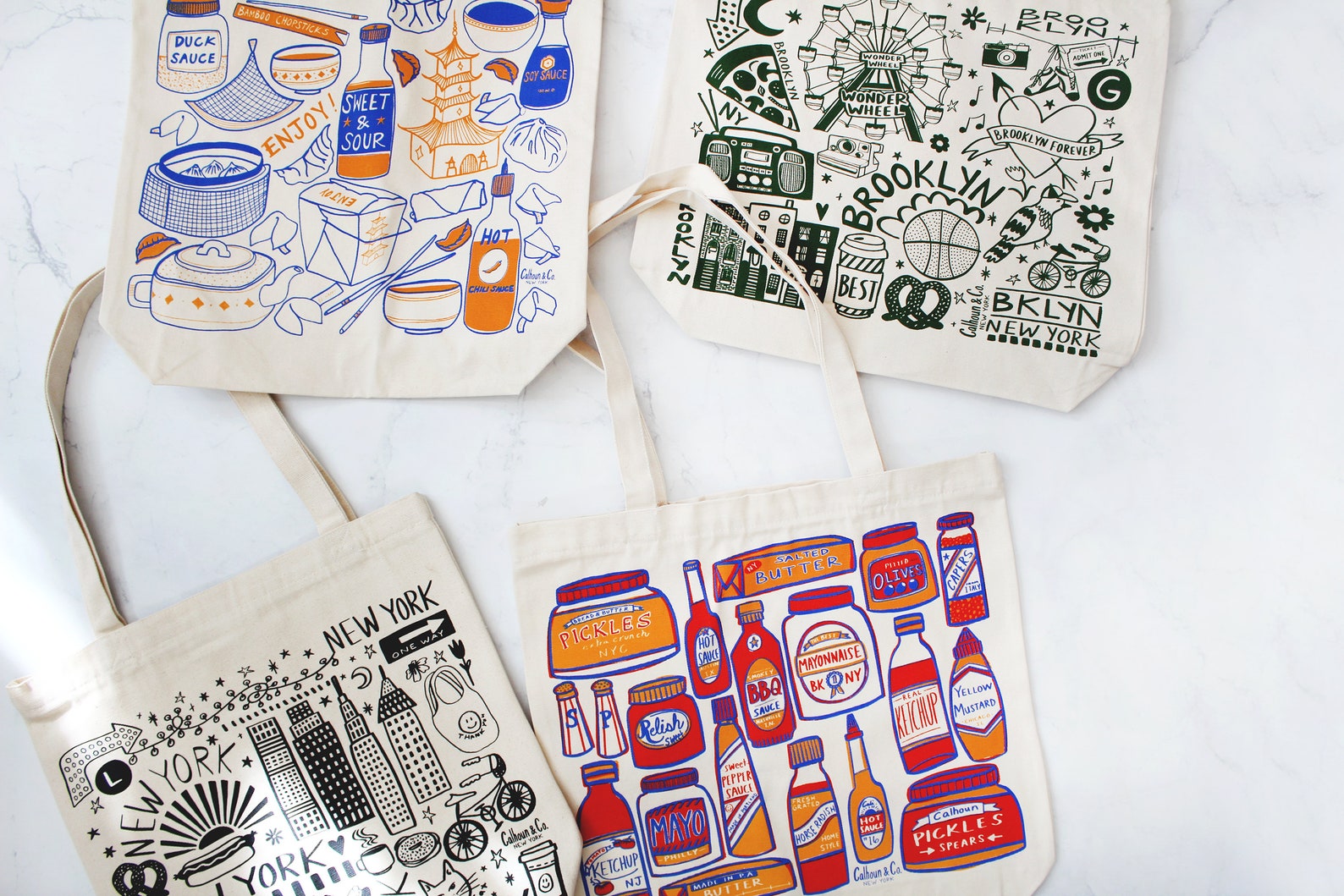 Condiments Print Tote Bag Ketchup Hot Sauce Reusable Canvas Bag With ...