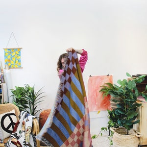 Checkered Stripe Checkerboard Tapestry Blanket in Fort Tilden - Etsy