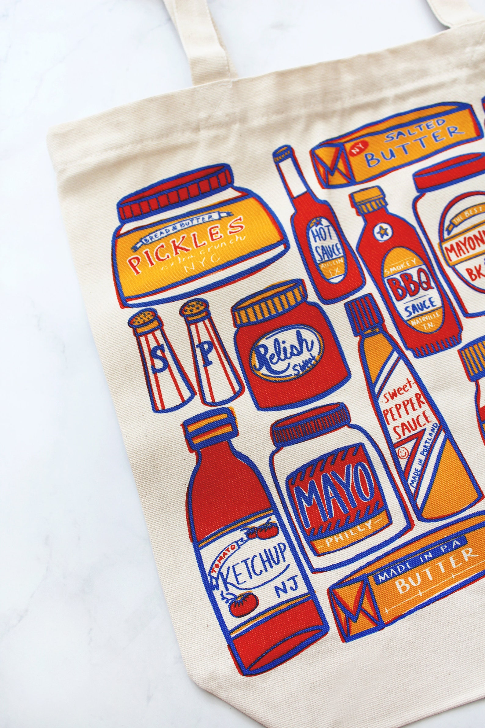Condiments Print Tote Bag Ketchup Hot Sauce Reusable Canvas Bag With ...