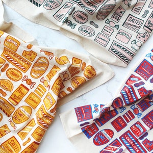 Sweet Treat Vintage Candy Screen Print Tea Towel - Chocolates and ...