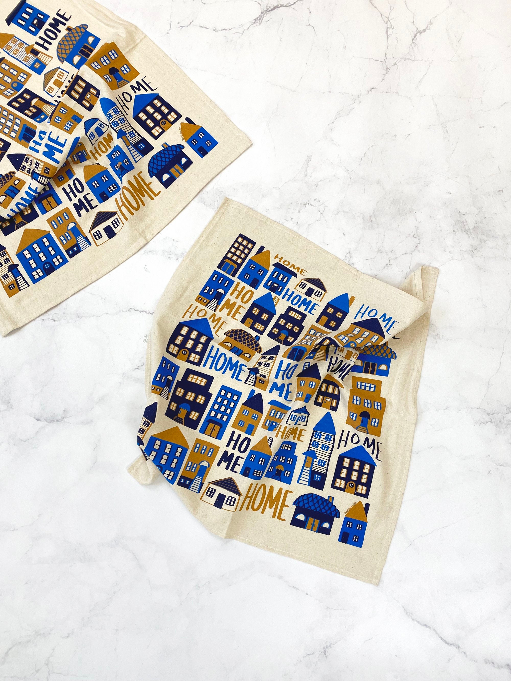Neighborhood Printed Tea Towel Houses Design Home Decor - Etsy