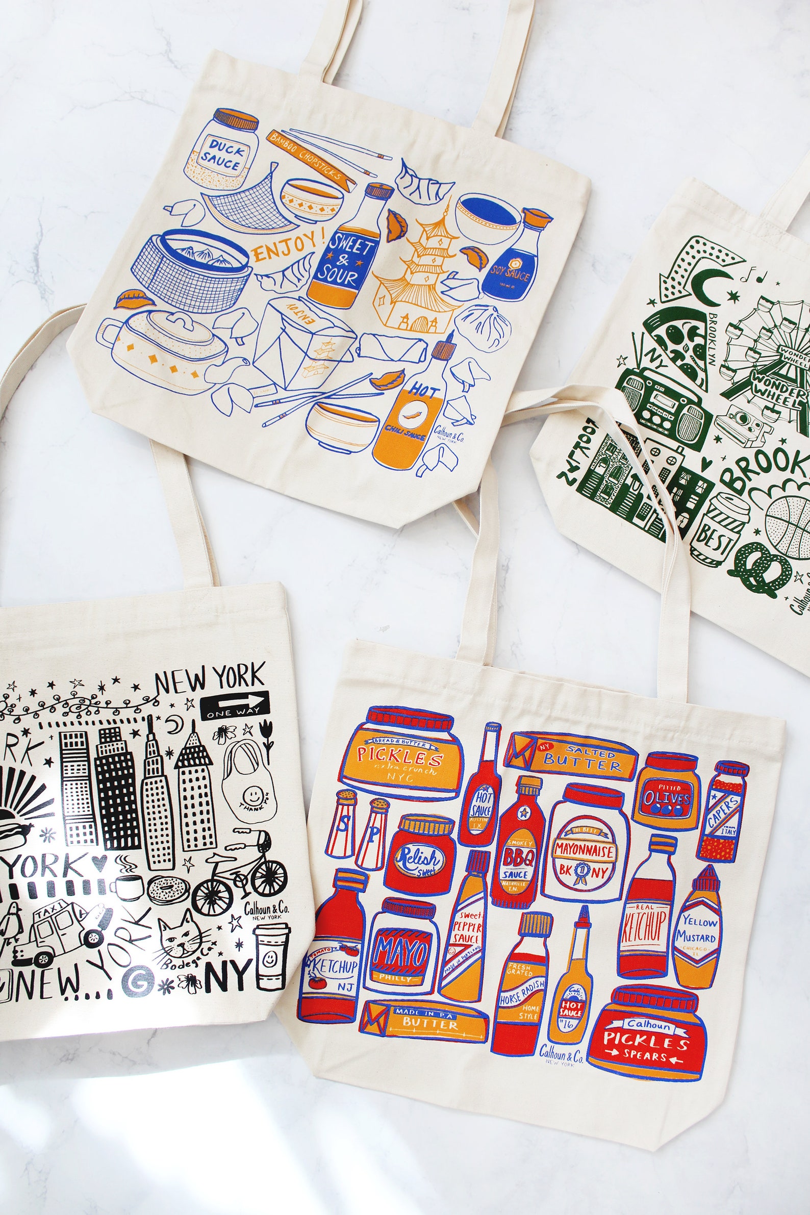 Condiments Print Tote Bag Ketchup Hot Sauce Reusable Canvas Bag With ...