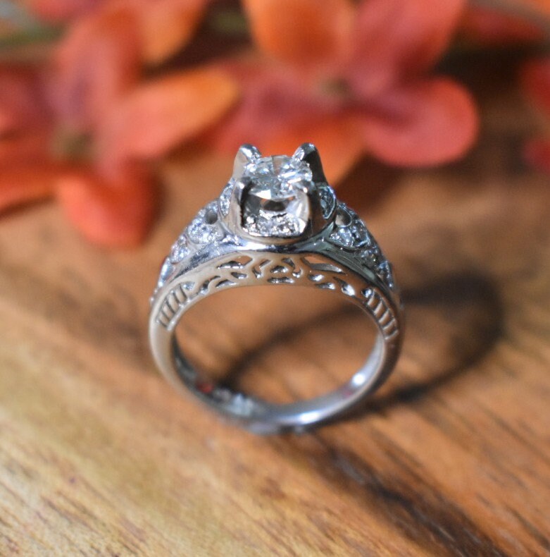 Vintage Platinum Diamond Filagree Engagement Ring - Etsy
