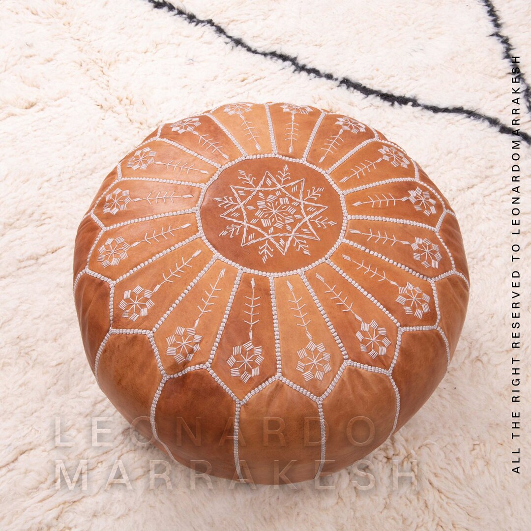 Moroccan POUF 50% OFF With White Stitching Leather Pouf Ottoman Pouf ...