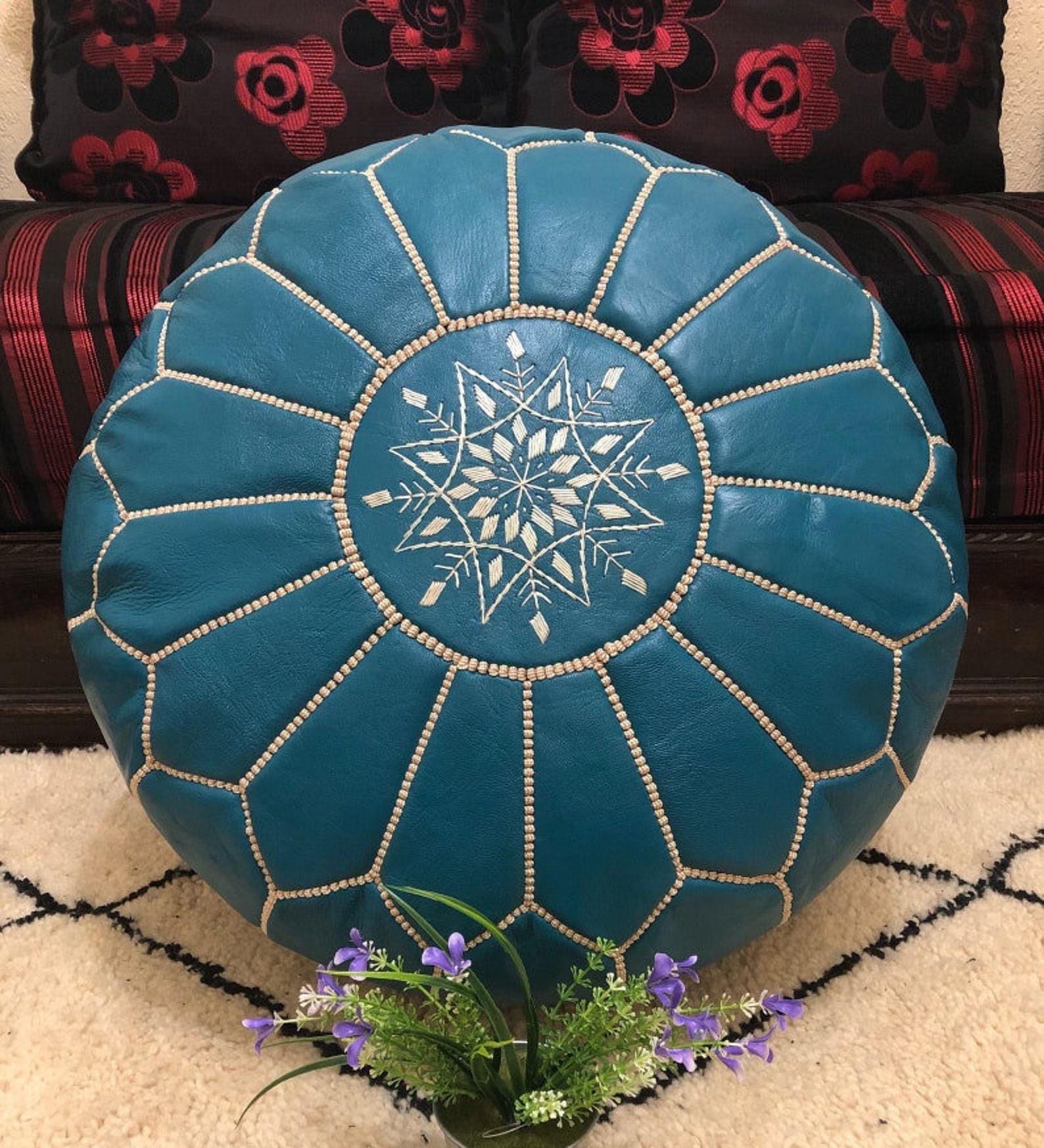MOROCCAN POUF Moroccan Leather Pouf Ottoman Moroccan Floor - Etsy